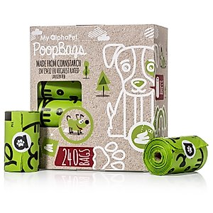 My AlphaPet Compostable Dog Poop Bags, Cornstarch Eco-Friendly, HOME COMPOST NF T 51-800, 240 Count, Large Size Bag 9x13 Inches, 16 Unscented Refill Rolls, Leak-proof, Plantbased, GM-Free Corn (Green)