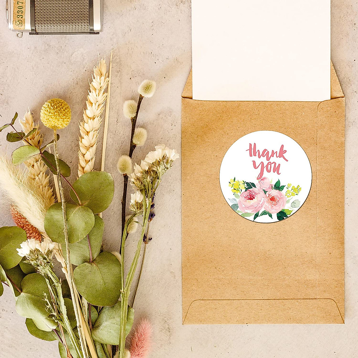 Pink Flower Thank You Stickers, 2 inch 50PCS Self-Adhesive Thank You Labels Great for Wedding, Small Business, Bakeries, Handmade Goods, Birthday Party Favors Labels & Mailing Supplies.