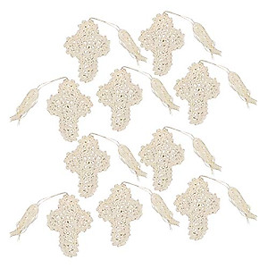 Home-X Ivory Crocheted Cross Bookmarks with Tassel-Religious Church Gifts and Bible Study Supplies-Set of 10-4"H x 3"W