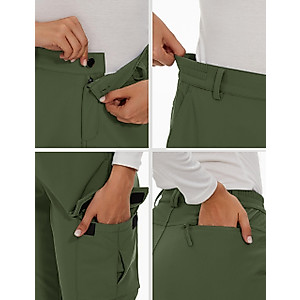 MAGCOMSEN Womens Fleece Lined Pants Winter Hiking Softshell Pants Army Green Waterproof Insulated Snow Ski Pants Cold Weather, L