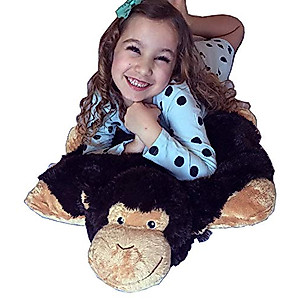 Monkey Zoopurr Pets 19" Large, 2-in-1 Stuffed Animal and Pillow with Embroidered Eyes | Expandable Cushion | Premium Soft Plush Cute Toy Travel Comfort | Great Present for Toddlers & Kids