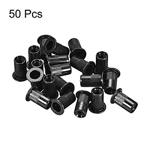 uxcell M5 Rivet Nuts Carbon Steel Zinc-Plated Knurled Flat Head Threaded Insert Nut Black 50Pcs