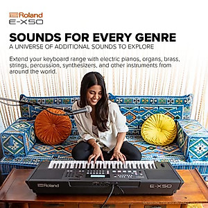 Roland E-X50 Electronic Arranger Keyboard – Easy-to-use | Stereo Speakers | Bluetooth | Professional Sounds | Mic Input | Auto-Accompaniment Function, Black