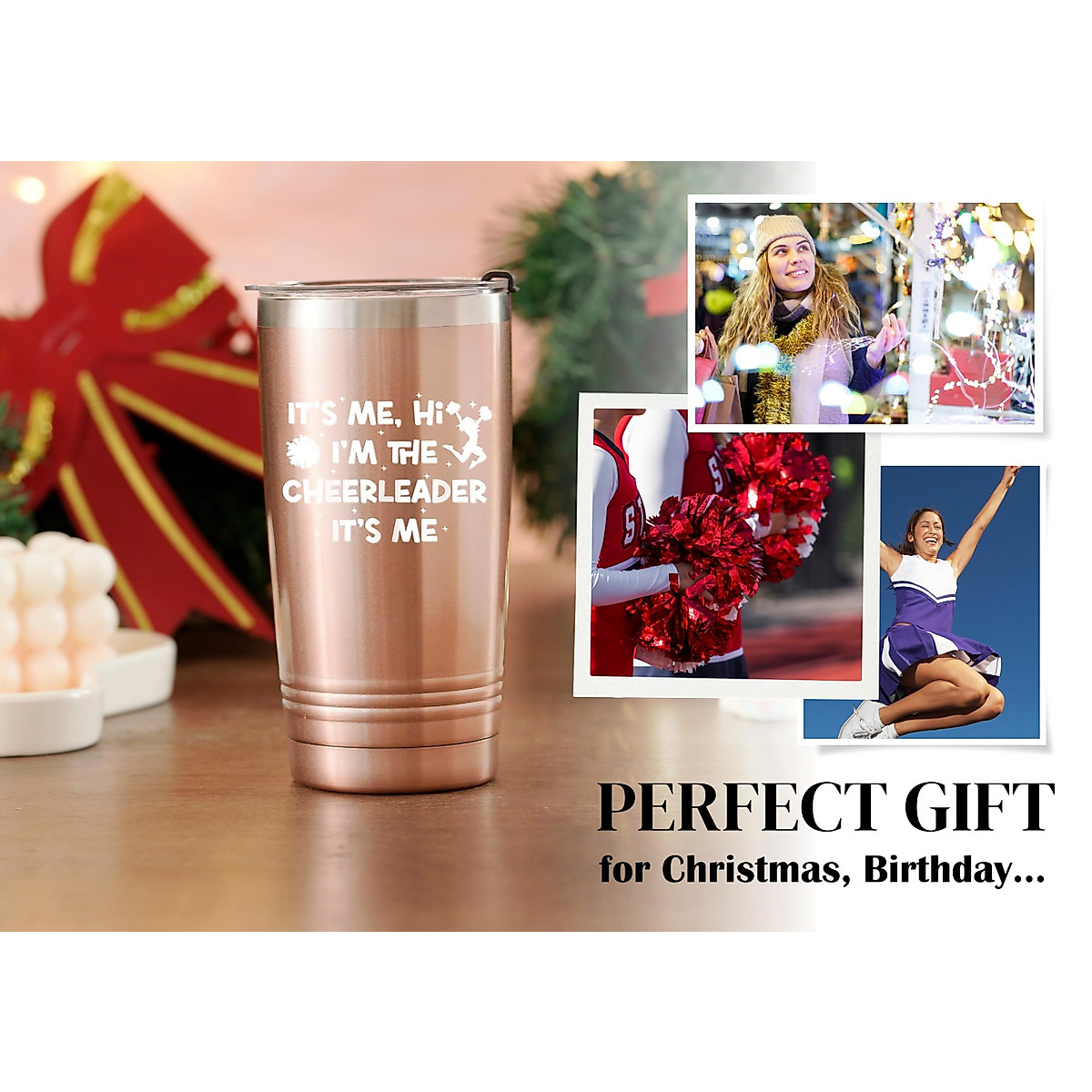 Onebttl Cheerleader Gifts For Girls, Women - 20oz/590ml Stainless Steel Insulated Tumbler with Straw, Lid - Gift for Cheerleading, Coach or Cheer Squad - It's Me, Rosegold