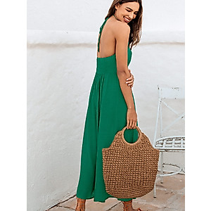 CUPSHE Women's Backless Beach Dress Halter Neck Ruffle Plunge V Neck Sleeveless Maxi Sundress Summer Dresses, Green M