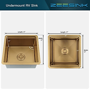 Zeesink Undermount Bar Sink 17 inch,Wet Bar Sink,RV Sink,Gold Bar Sink,Small Bar Sink with Workstation and Accessories