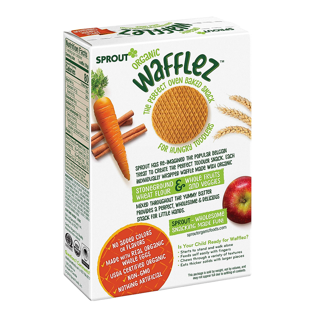 Sprout Organic Baby Food, Stage 4 Toddler Snacks, Apple Carrot Cinnamon Wafflez, Single Serve Waffles 5 Count(Pack of 1)