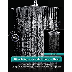 10'' Square Rain Shower head with 11 Inches Adjustable Extension Arm, Large Stainless Steel High Pressure Shower Head,Ultra Thin Rainfall Bath Shower Easy to Clean and Install(Chrome)