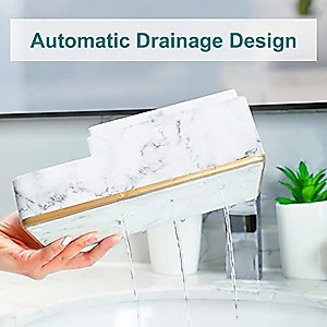 Toothbrush Holder, Aimou Bathroom Organizer Countertop, Bathroom Counter Storage Electric Toothbrush Toothpaste Razor Holder for Bathroom/Vanity, Cotton Ball, Cotton Swab, Floss, Marble White