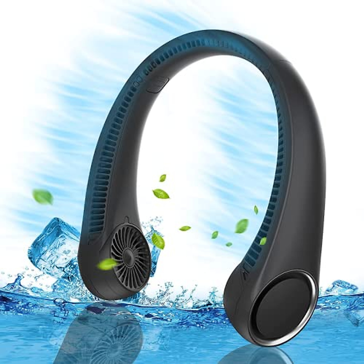 SAMISKO Personal Cooling Portable Neck Fans - USB Rechargeable,360 Free Rotation & Lower Noise Bladeless Battery Operated Design with 3 Speeds Duration 48 hrs, Small Neck Air Conditioner(Black)