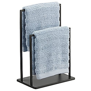 mDesign Modern Decorative Metal Fingertip Towel Holder Stand for Bathroom Vanity Countertops to Display and Store Small Guest Towels or Washcloths - 2-Sided - Black