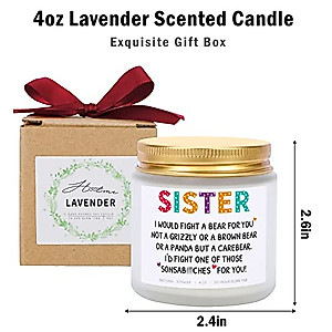 Sisters Birthday Candles Gifts for Women, Friends Candle for Soul Sister, Lavender Scented Candle, I Would Fight A Bear for You Sister Candles Present for Sister Best Friend
