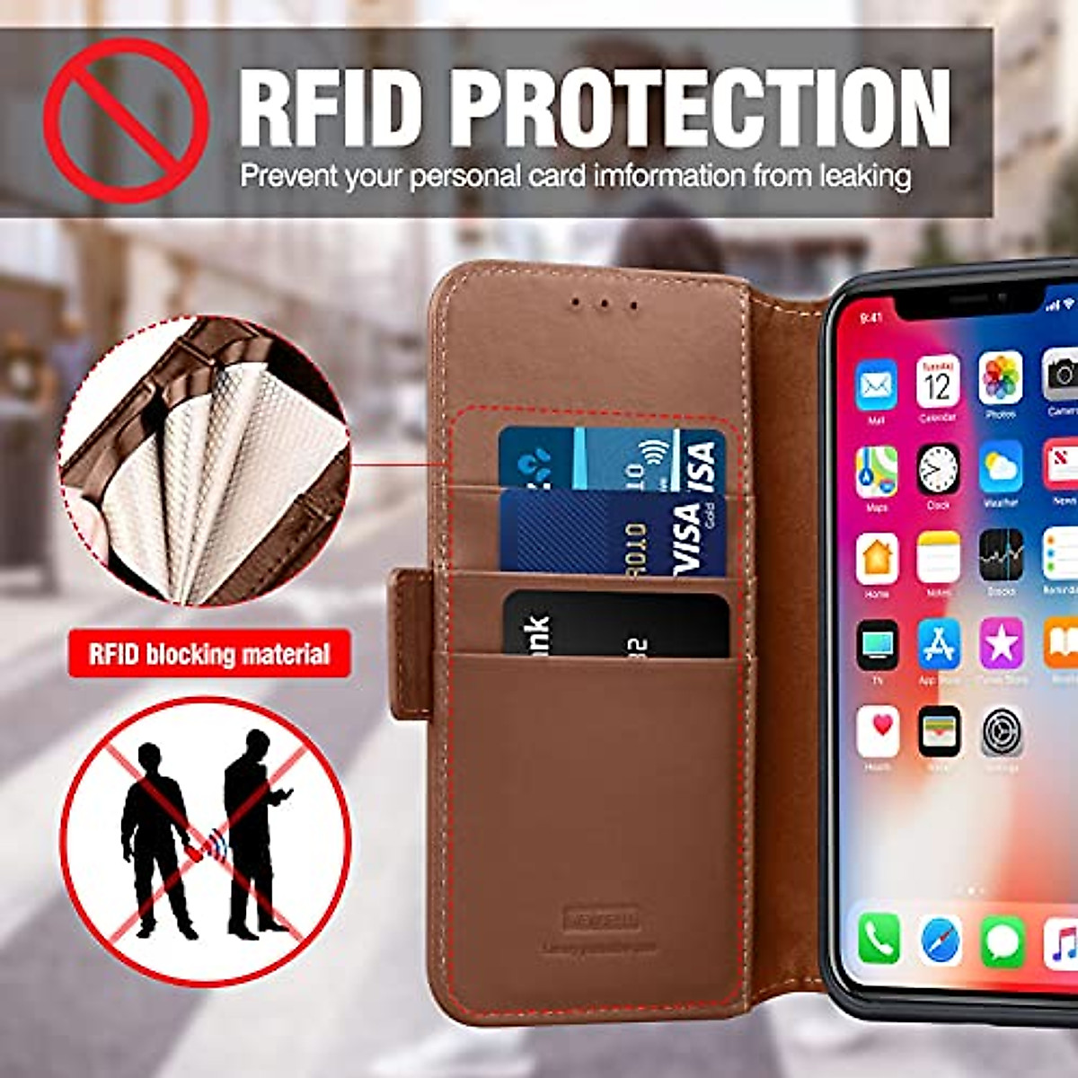 WenBelle Case for iPhone 12 5G/for iPhone 12 Pro 5G (6.1 inch),2-in-1 Magnetic Detachable,TPU Shockproof,Genuine Leather Case Wallet,RFID Blocking Protection,Viewing Stand Flip Cases (Brown 01)
