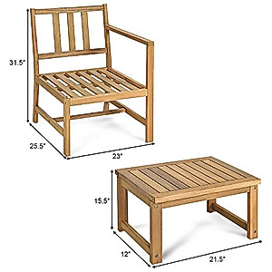 Acquire 3 PCS Patio Table Chairs Set Solid Wood Thick Cushion Sectional Garden Furniture