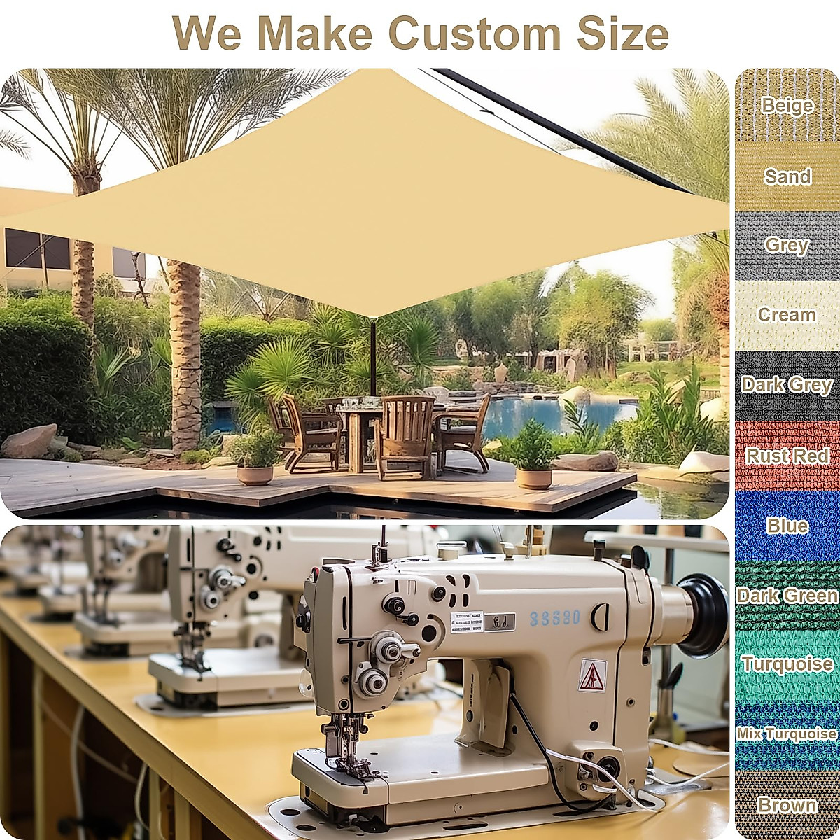 BELLE DURA 8'X10' Rectangle Sand Sun Patio Shade Sail Canopy Use for Patio Backyard Lawn Garden Outdoor Awning Shade Cover-185 GSM-Block 98% of UV Radiation-5Years Warranty