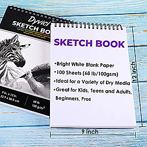 Dyvicl Sketch Pad 9"x12" Sketch Book Set, Pack of 2, 100 Sheets Each(68 lb/100gsm), Spiral Bound Acid Free Drawing Paper for Graphite Pencil, Colored Pencil, Charcoal, Soft Pastel
