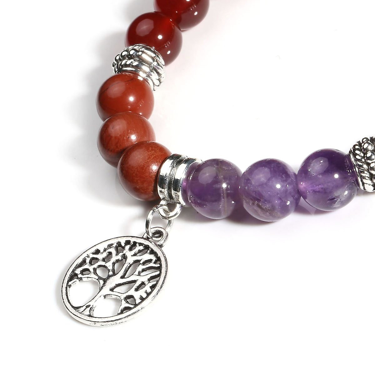 Eigso 4 Pcs 7 Chakra Reiki Meditation Crystal Stone Beads Bracelet Set for Women Men Womens Yoga Life of Tree Healing Wristbands for Woman Man