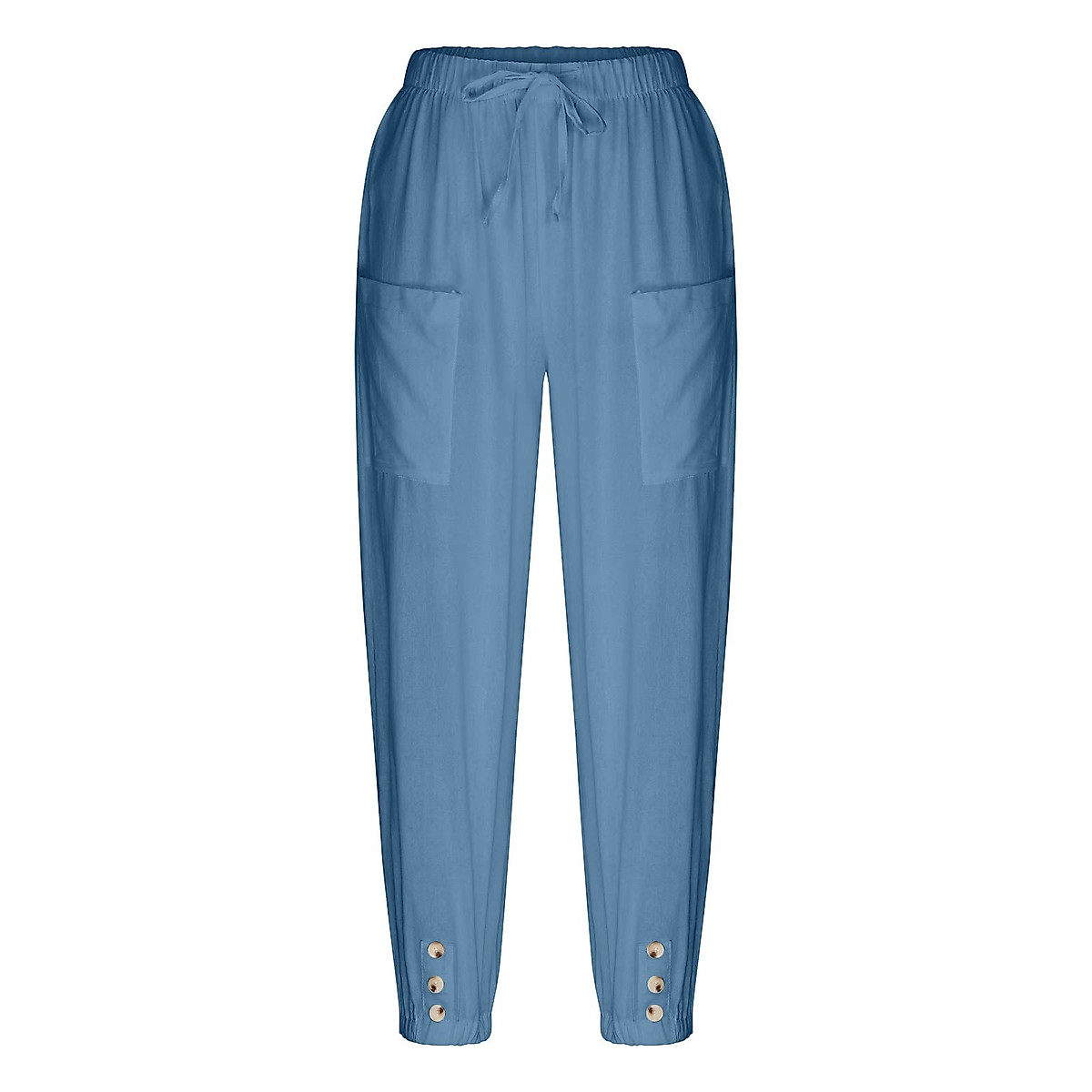 Lastesso Prime Sale Linen Pants Women Loose Size Elastic Waistband Pockets Trousers High Waist Straight Palazzo Pants Summer Beach Pants 70s Pants for Women Blue 2X