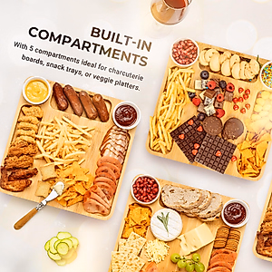 Combler Charcuterie Boards, Bamboo Charcuterie Board with Lid, Cheese Board with Buckle Locking, Sauce Grooves, Cutting Boards for Kitchen, House Warming Gifts New Home, Gifts for Women