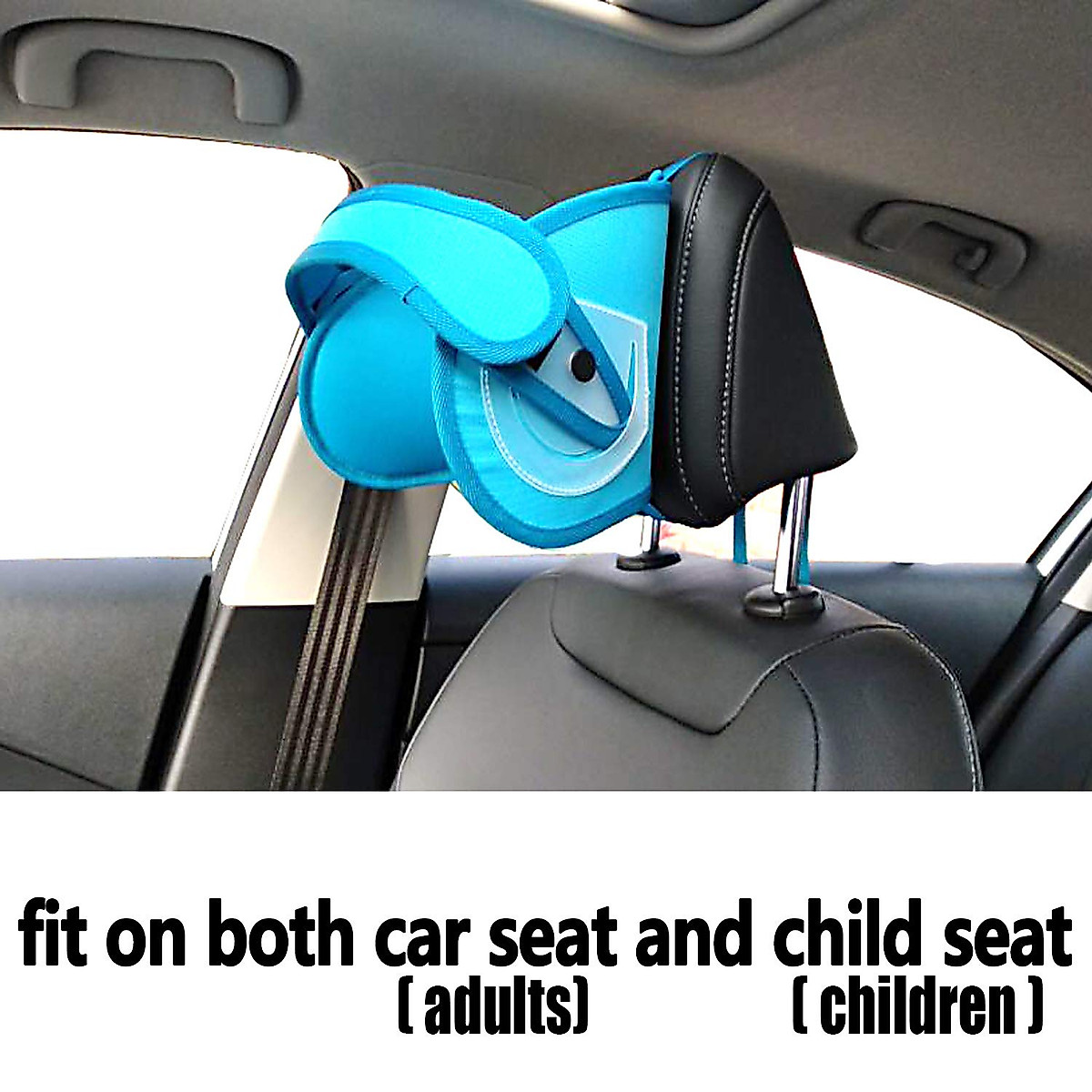 Adjustable Child Car Seat Head Support, Universal Suitable for Both Children and Adults, Head Protect Pad on Child Car Seat, Safety Car Sleeping Headrest for Child, Infants, Toddlers and Adults (Blue)