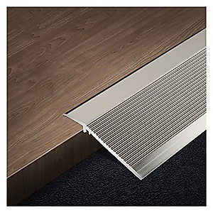 Metal Transition Strip Floor, Aluminium Threshold Strip Carpet Edging Trim, Non Slip Flooring Reducer for Doorway Patio Door, Ribbed Wide Ramp (Color : Gray, Size : Length 135cm)