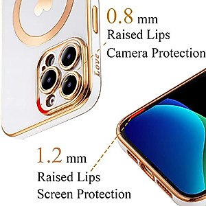 Weonmov for iPhone 13 Pro Case Compatible with MagSafe, Luxury Love Heart Soft Phone Case, Full Camera Lens Protection Magnetic Case for iPhone 13 Pro for Women Girls (6.1") - White