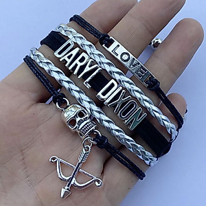 Braided Daryl Dixon Skull Bracelet Walking Dead Fans Gift Black with Silver