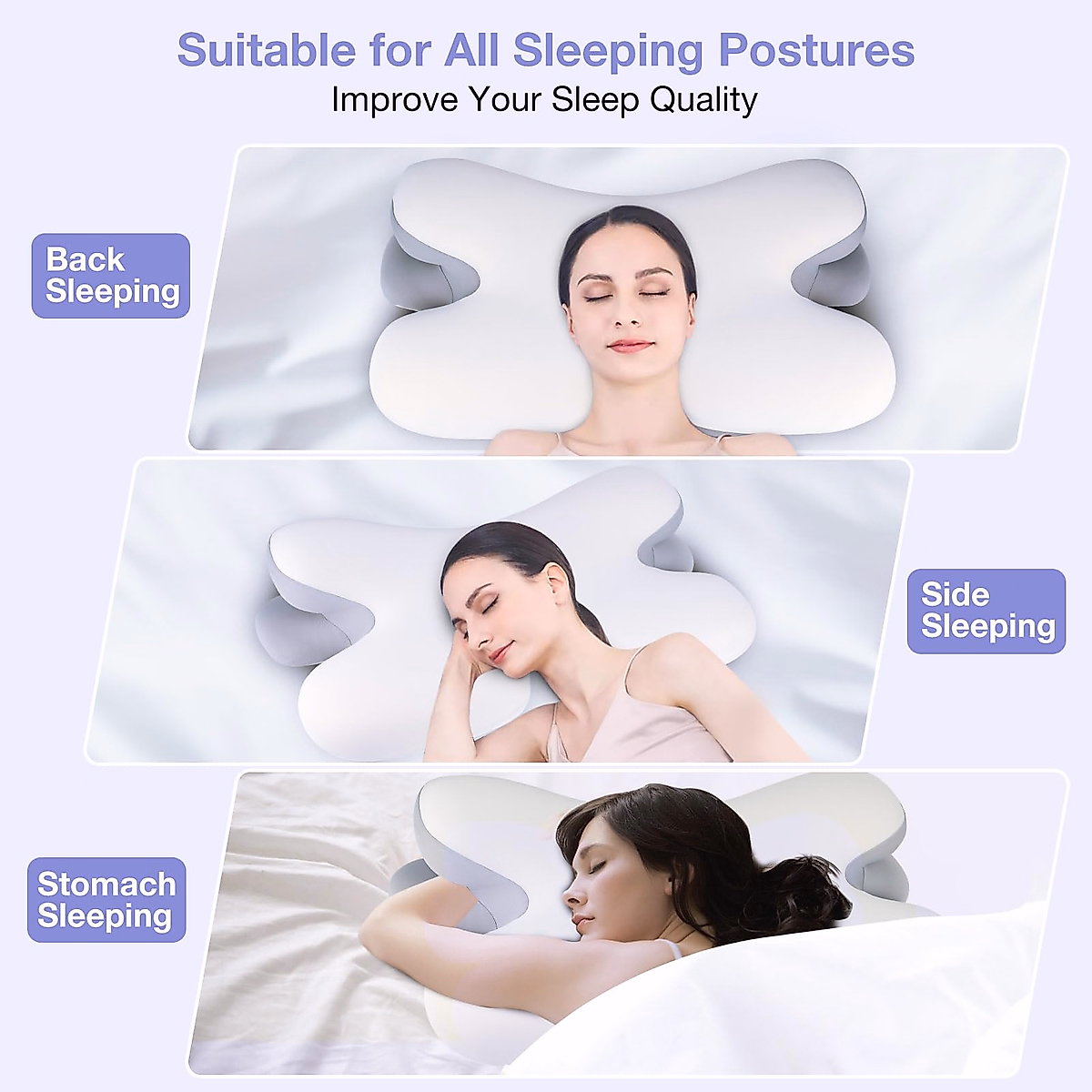 QIYVLOS Cervical Neck Pillow for Neck and Shoulder Pain Relief, Ergonomic Contour Orthopedic Neck Support Pillow for Side,Back & Stomach Sleepers, Memory Foam Neck Pillows with Soft Cooling Pillowcase