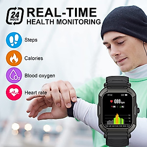 1.91'' Military Smart Watch for Men Phone Call (Dial/Receive) Smartwatch, Fitness Tracker, Compatible for Android iOS Phones, 113 Sport Modes Activity Health Monitor Notification/Reminder