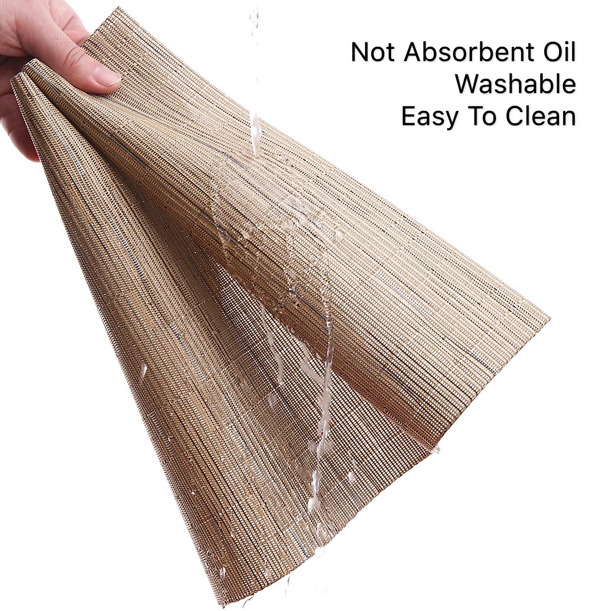 Myir JUN Place Mats, Table Mats Set of 8 Indoor Placemats Washable Non-Slip Heatproof Woven Placemats for Dining Table Fabric Place Mat PVC (Light Brown, Set of 8)