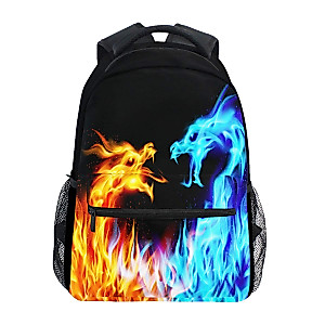 Kcldeci Red Blue Fire Dragon School Laptop Backpack Galaxy Teens Girls Boys Kids School Bags Bookbag, Monster Animal Water Resistant College Travel Computer Notebooks Daypack for Men Women