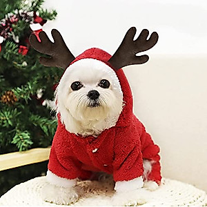 OhMill Cute Cartoon Pet Reindeer Teddy Dog Costume Soft Comfy Coral Clothes Fit for Christmas Halloween Daily Wear (XXL)