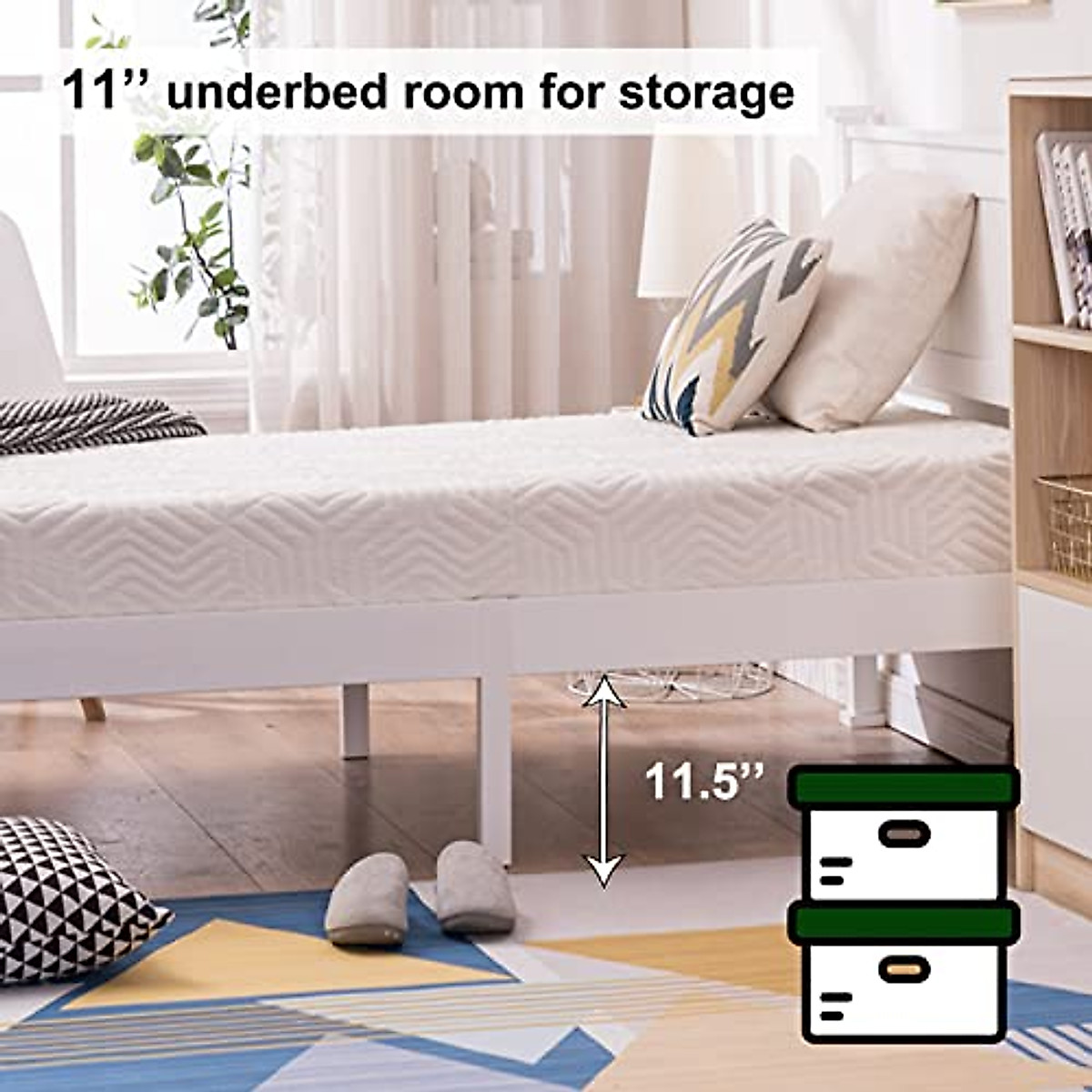 Bonnlo White Twin Bed Frame with Headboard,Modern Wood Bed Single Bed for Adults, No Box Spring Needed Panel Bed, Wood Slat Support Mattress Foundation