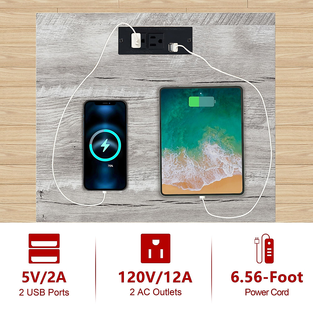 Tantmis Nightstands Set of 2, Modern Design, LED Light, Night Stand with Charging Station, 3 Drawers, Grey, 23.62x15.75x13.78 inches