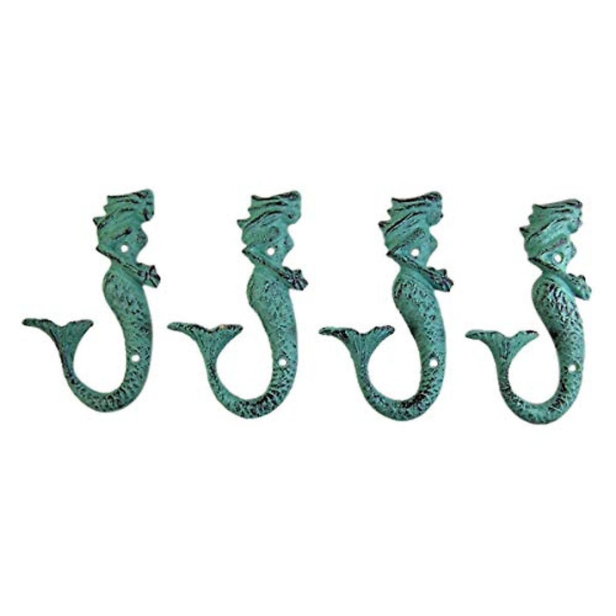 Patina Green Cast Iron Mermaid Wall Hook 6 Inch (Set of 4)