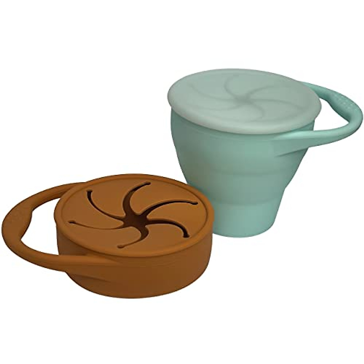 BraveJusticeKidsCo. | Snack Attack Silicone Baby Snack Cup | 2 pack | Collapsible Snack Cup (Honey Ginger and Island Paradise)