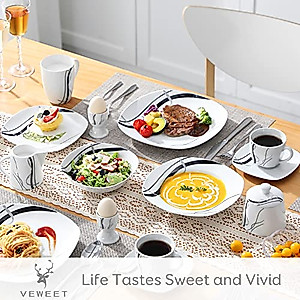 VEWEET, Series Fiona, Dinnerware Sets for 6, 50-Piece Porcelain Dish Set, Including Dinner Plates and Bowls, Mugs, Egg Cups, Cup and Saucer Set, Milk Jug Sugar Pot, Microwave Dishwasher Safe