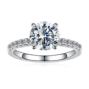 SMILEST Moissanite Engagement Rings for Women, 1.5CT Round D Color VVS1 Clarity Solitaire Moissanite Rings Solid 925 Sterling Silver Four Prongs Moissanite Promise Rings for Women Jewelry Gifts