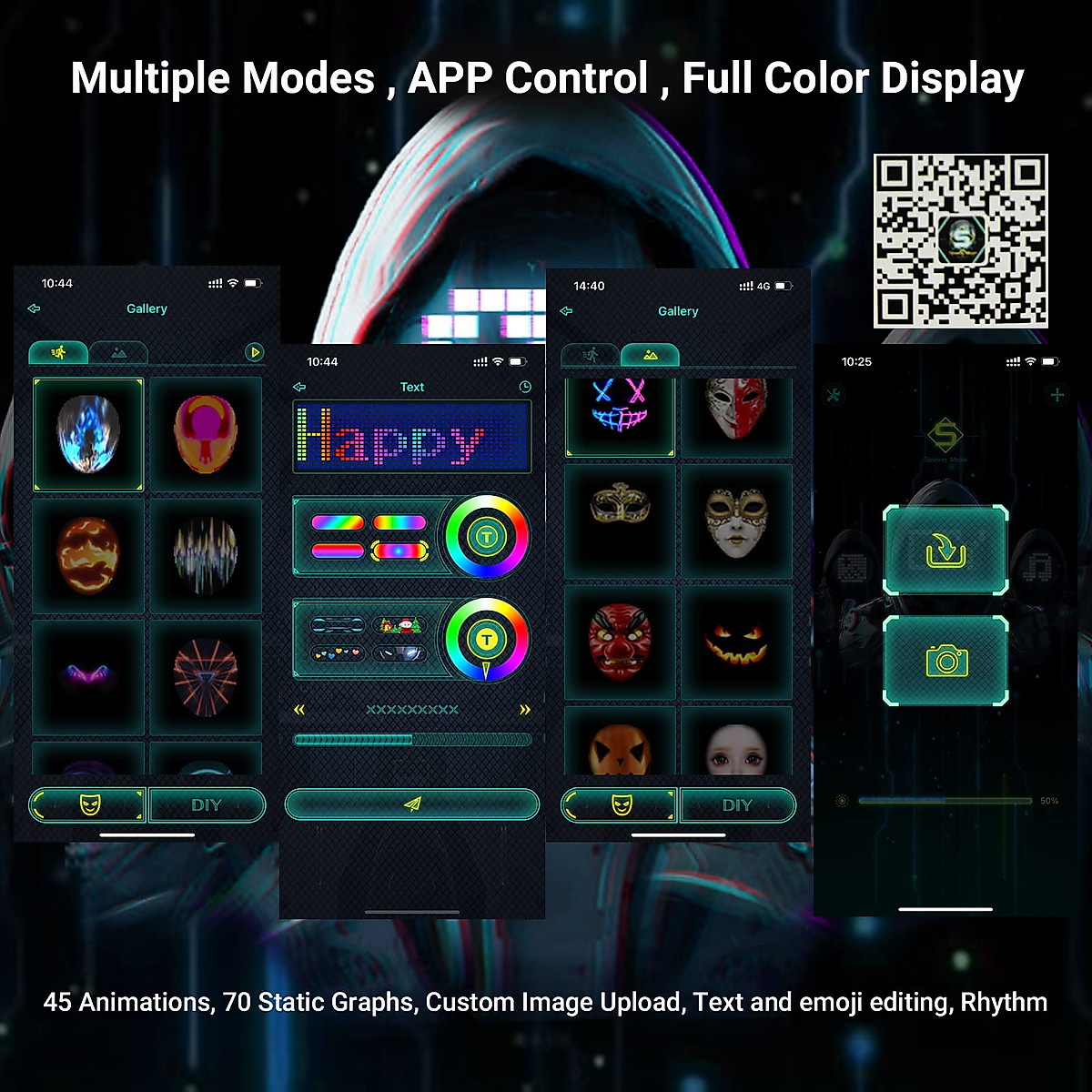 Saparlo LED Mask with Gesture Sensor, Rechargeable Bluetooth Light Up Mask, Face Transforming Shining LED Face Mask, APP Controlled-Programmable Glow Mask for Kids/Adult Cosplay Costume Party