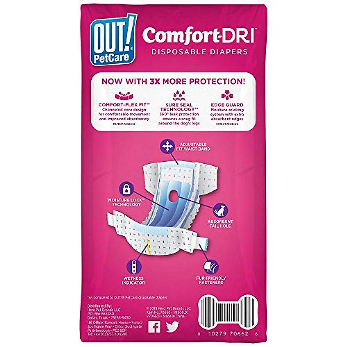 OUT! Pet Care Disposable Female Dog Diapers - Absorbent with Leak Proof Fit - XS/Small (Waist 13-18in) - 16 Count