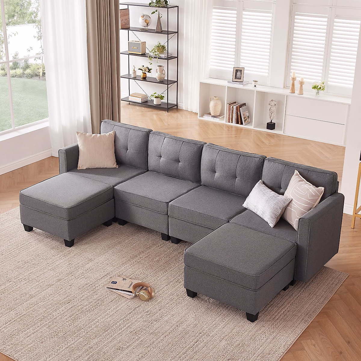 Tbfit Modular Sectional Couch Sofa, Convertible U Shaped Couch with Storage Ottomans, 6 Seat Modular Sectionals Sofa Couches for Living Room, Dark Grey