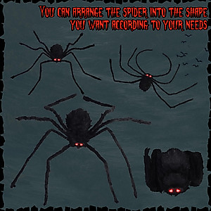 Wettarn 3 Pieces Black Halloween Giant Spider 10ft 5ft Red LED Eyes Fake Hairy Spider Props Scary Spider for Halloween Outdoor Garden Yard Creepy Party Decorations