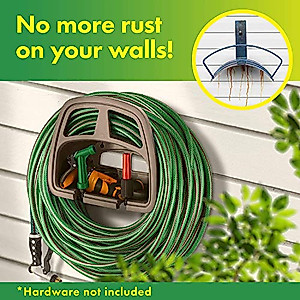 DF OMER Plastic Garden Water Hose Holder | Wall Mount Hose Hanger with Storage Compartment Fits 150 ft. Hose – 10x5x5 in. Weatherproof Hose Rack Hanger for Outside with Shelf for Garden Equipment