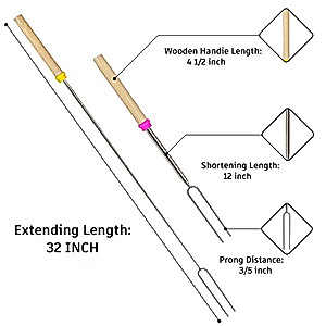 HOOPLE 8PC Marshmallows Roasting Sticks - Essential Camping Accessory 32In Extendable Stainless Steel Fork, Smores Kit, Smores Skewers for Fire Pit Kit, Hot Dogs & Smores Sticks.