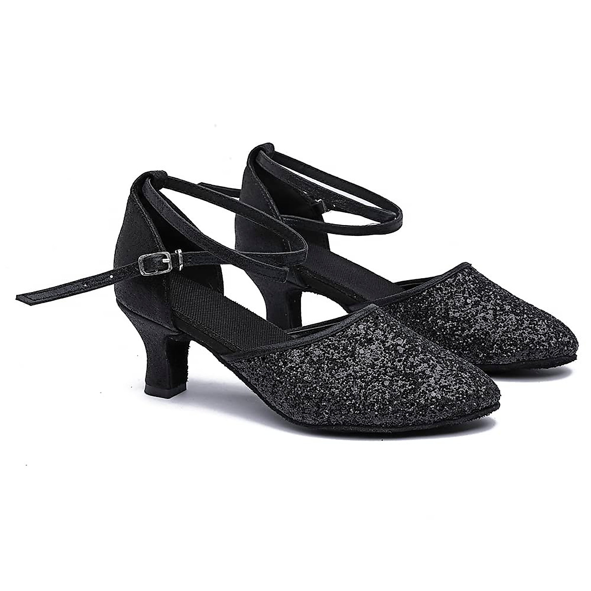 MSMAX Womens Latin Dance Shoe Mid Heel Glitter Party Dancing Sandals Black 10 M US Women