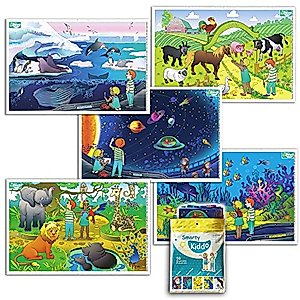 Smarty Kiddo 50 Pack Disposable Stick-On Placemats for Baby, 5 Designs Individually Folded - Farm, Sea World, Zoo, Antarctica & Space - Sticky Table Topper for Baby & Kids, Toddlers