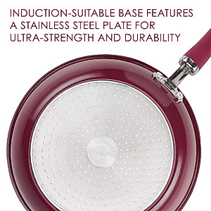 Rachael Ray Covered Deep Aluminum Skillet, 9.5" w/Lid, Burgundy Shimmer