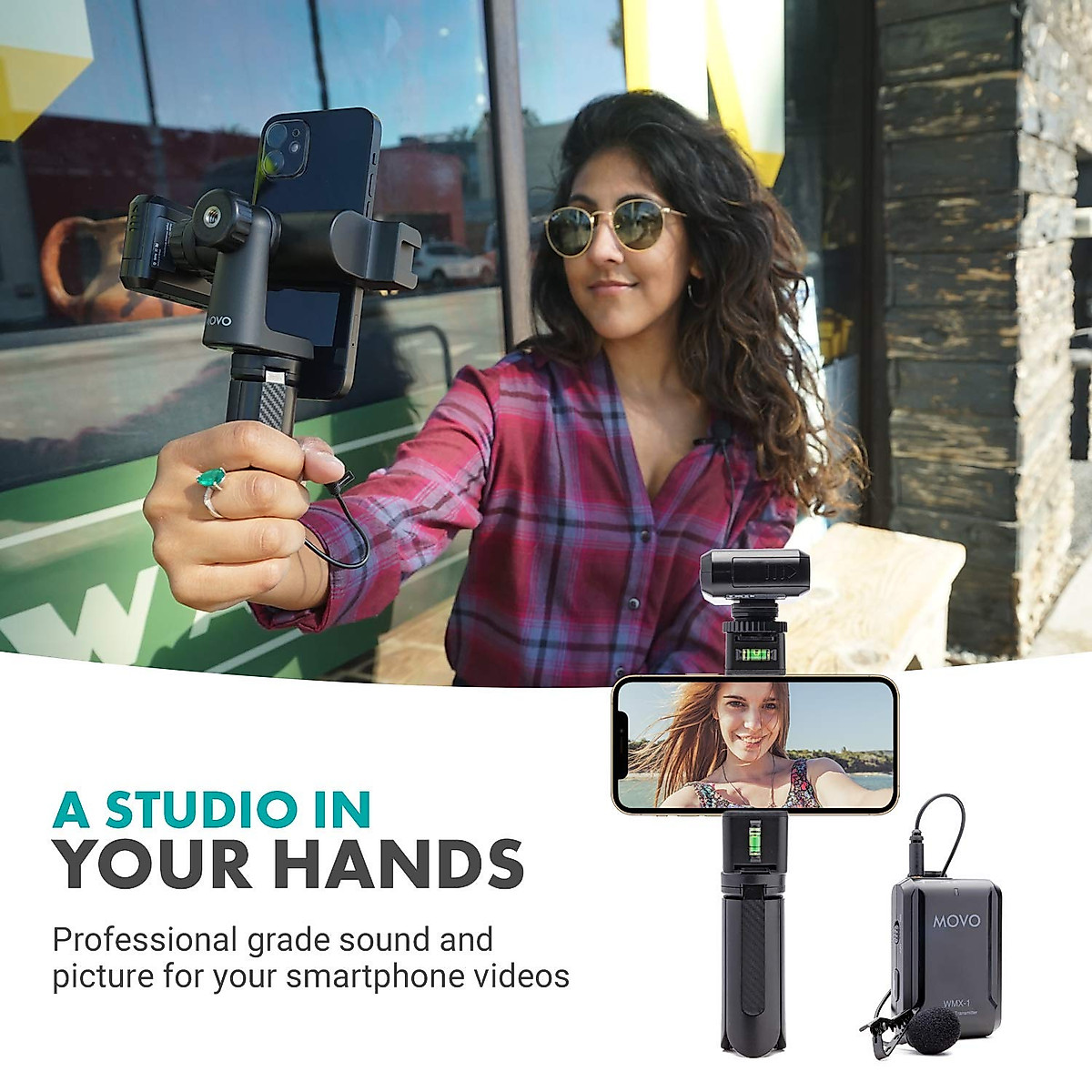 Movo Smartphone Vlogging Kit with Wireless Lavalier Microphone, Mini Tripod, and Rotating Phone Holder for Tripod - Wireless Lapel Microphone for iPhone and Android Smartphones, DSLR Camera, and More