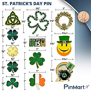 PinMart St. Patrick's Day Lapel Pin – Green Four Leaf Clover Jewelry for Women and Men – Irish Culture Celebration Pin –Gold Plated Enamel Brooch with Clutch Back