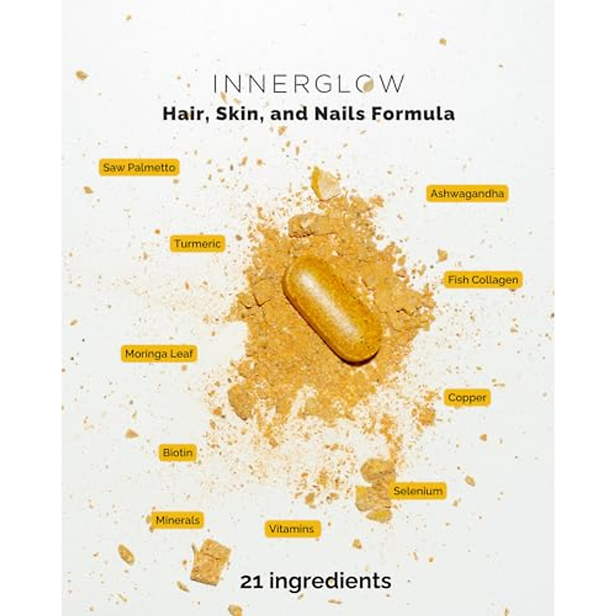 Inner Glow Advanced Hair, Skin & Nails Formula - Dermatologist and Plastic Surgeon Developed, clinically Tested for visibly Stronger and Thicker Hair in 12 Weeks